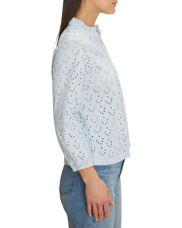 NIC+ZOE Eyelet Ruffle Neck Top