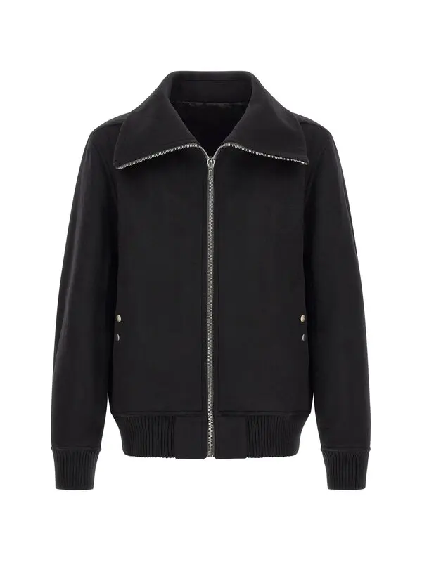 Rick Owens High-collar Zip-up Wool Jacket With Ribbed Cuffs - Nero