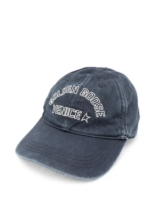 GOLDEN GOOSE Baseball Cap With Distressed Finish And Embroidered Logo - Blu
