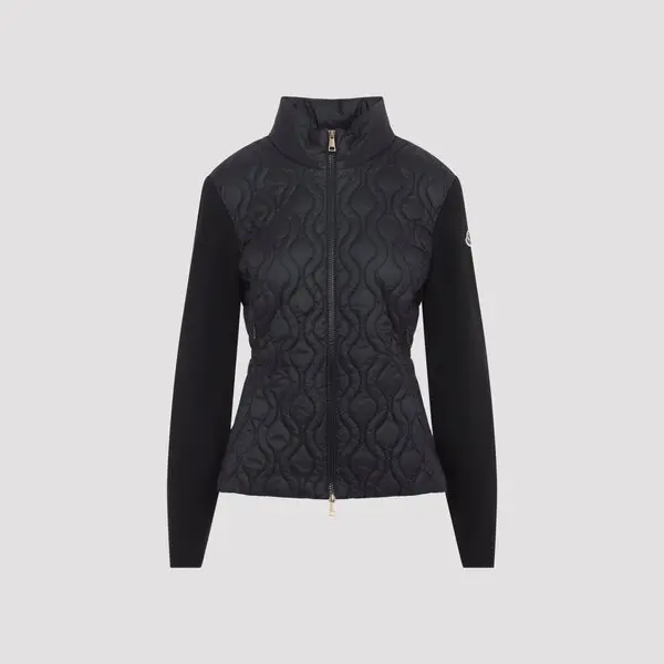 Moncler Quilted Cardigan With Crystal-detail Finish - Black