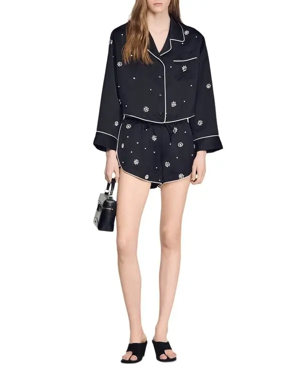 Sandro Sorellia Beaded Rhinestone Shorts