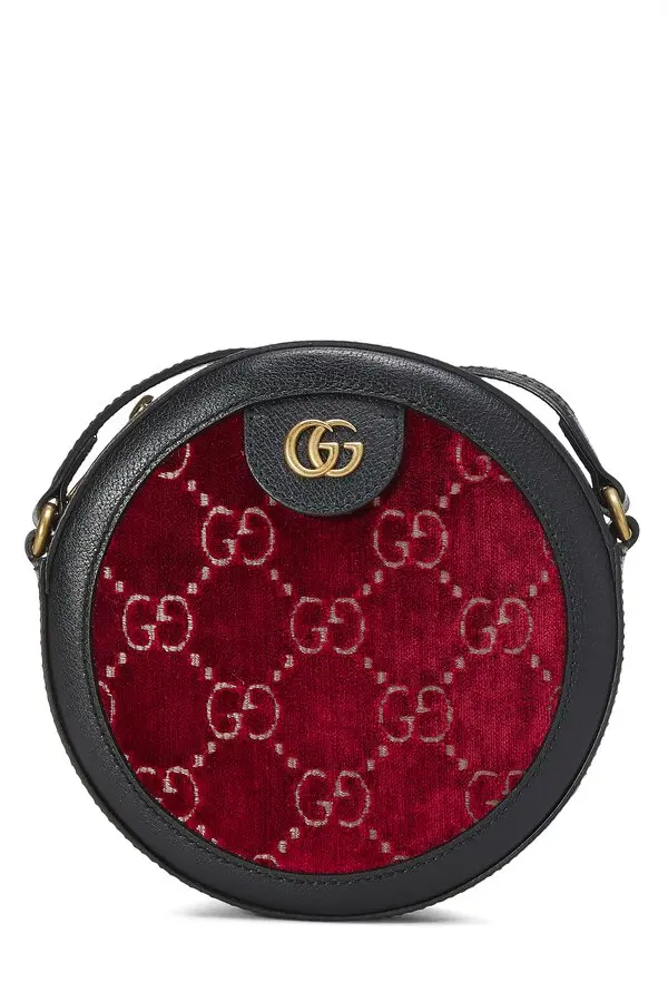 Gucci Gg Velvet Ophidia Round Shoulder Bag - Red