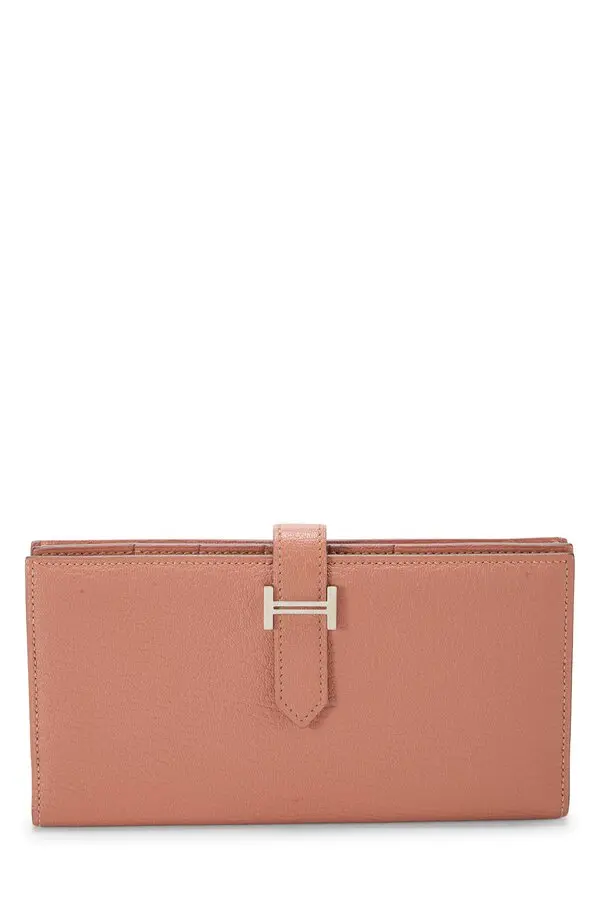 Hermès Rose Tea Chevre Bearn Soufflet Wallet - Pink