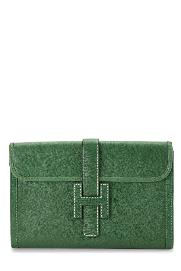 Hermès Courchevel Jige Clutch - Green