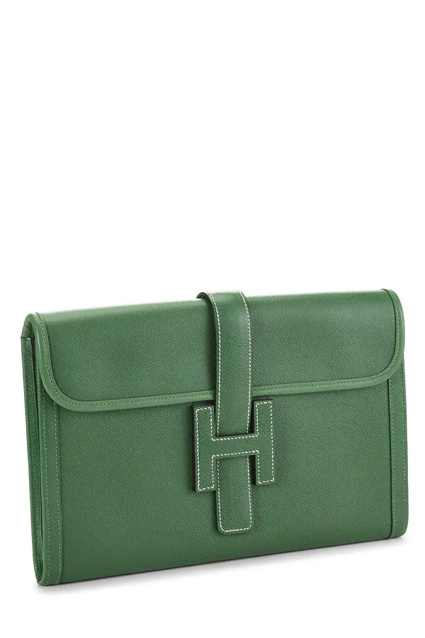 Hermès Courchevel Jige Clutch - Green