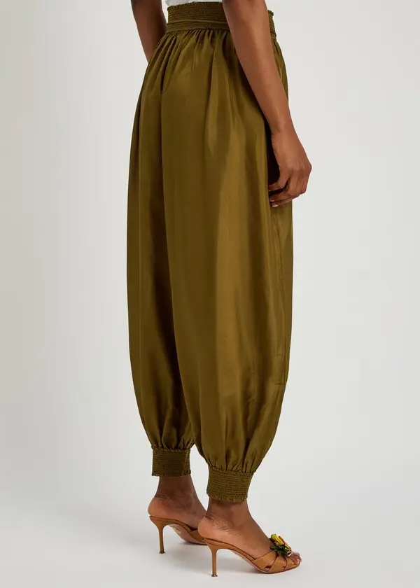 Zimmermann Mohon Cuffed Silk Trousers - Olive