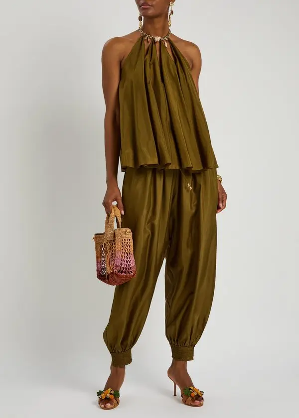 Zimmermann Mohon Cuffed Silk Trousers - Olive