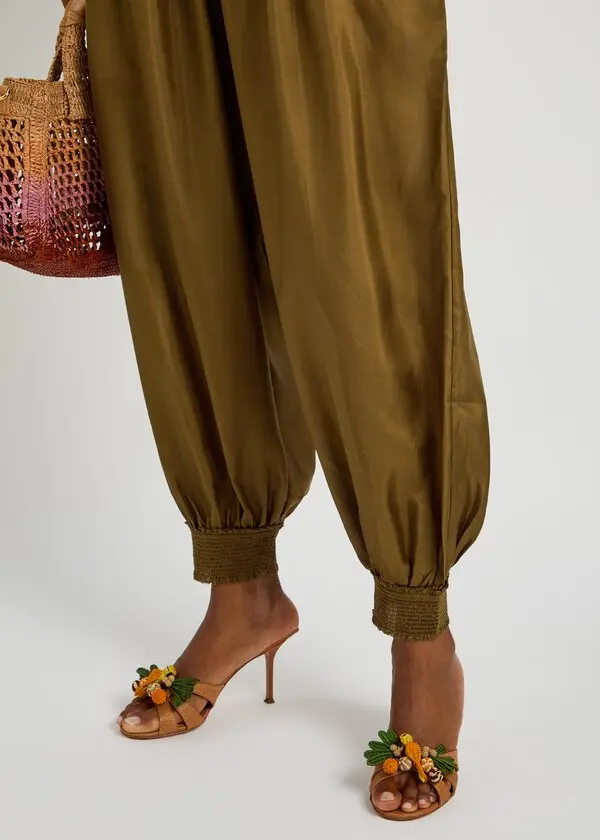 Zimmermann Mohon Cuffed Silk Trousers - Olive