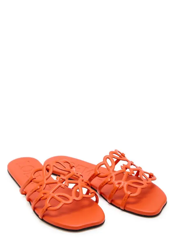 Loewe Petal Anagram Leather Slides - Orange