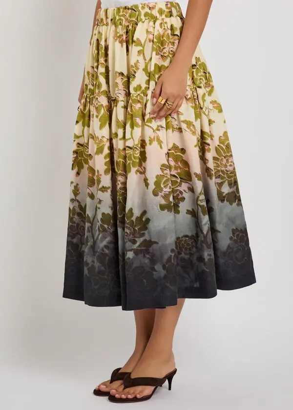 La DoubleJ Gala Floral-print Linen Midi Skirt