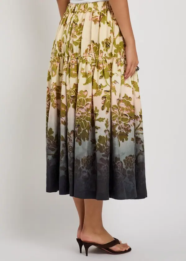 La DoubleJ Gala Floral-print Linen Midi Skirt