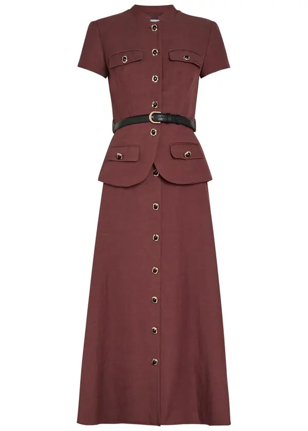 SELF-PORTRAIT Belted Peplum Midi Dress