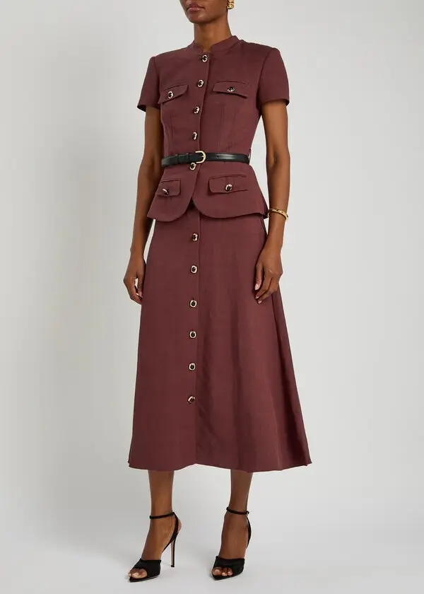 SELF-PORTRAIT Belted Peplum Midi Dress