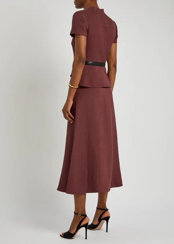 SELF-PORTRAIT Belted Peplum Midi Dress