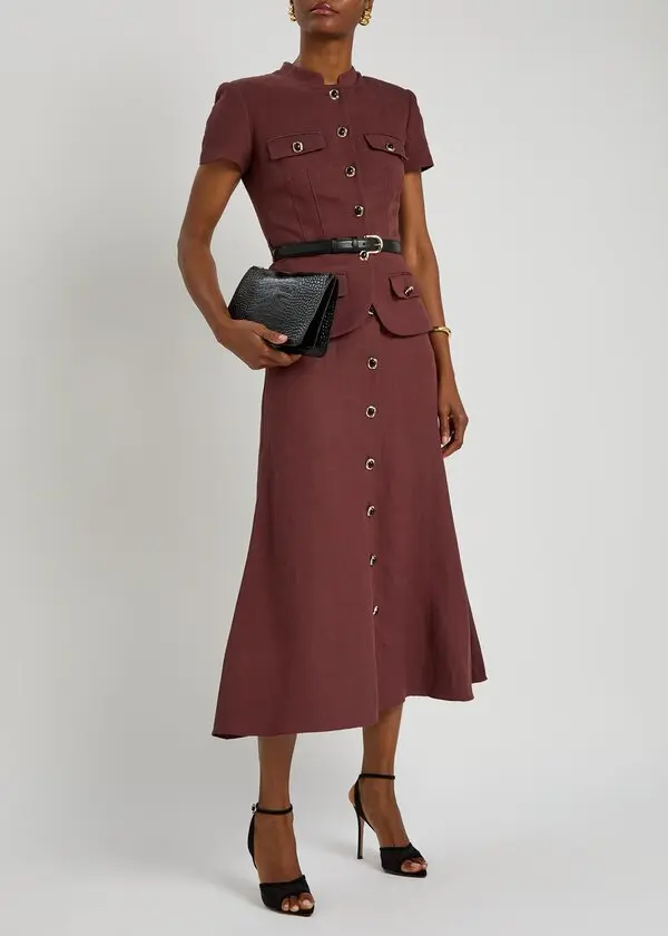 SELF-PORTRAIT Belted Peplum Midi Dress