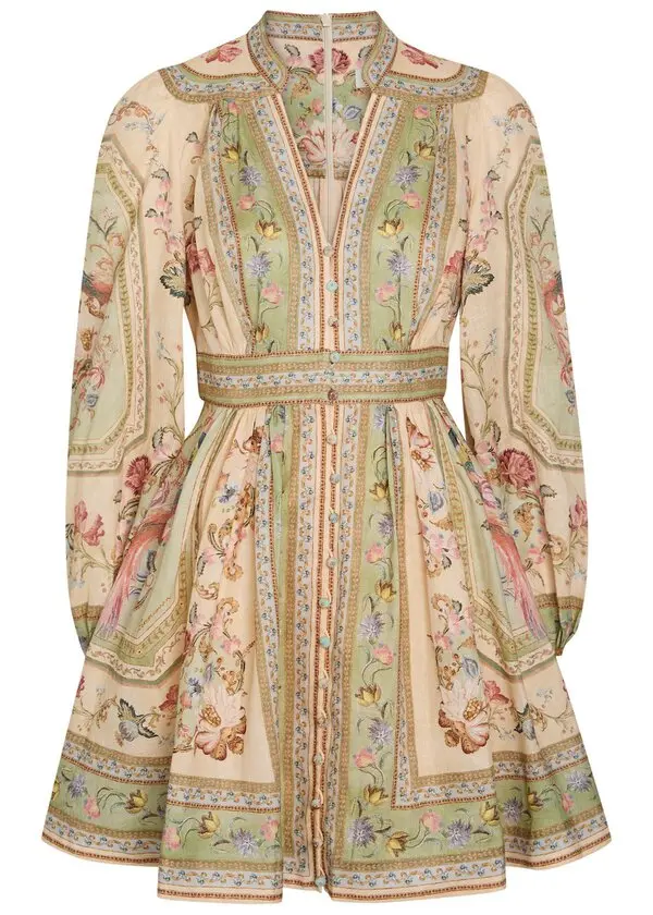 Zimmermann Roselight Printed Linen Mini Dress
