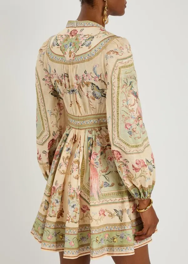 Zimmermann Roselight Printed Linen Mini Dress
