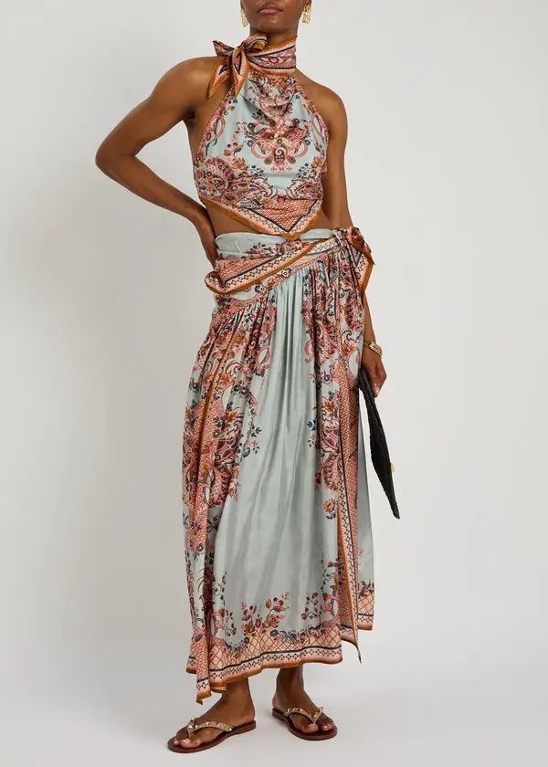 Zimmermann Aster Scarf Printed Silk Crop Top