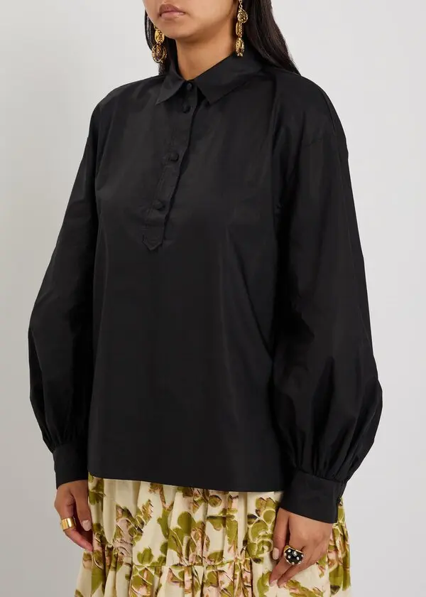La DoubleJ Poet Cotton-poplin Shirt With Puff Sleeves And Dropped Shoulders