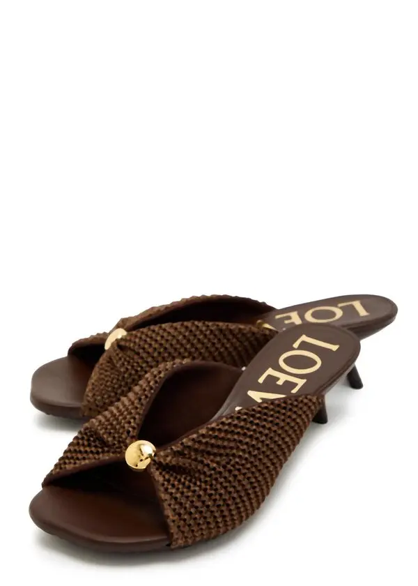 Loewe Pebble Soft 45 Raffia And Leather Mules