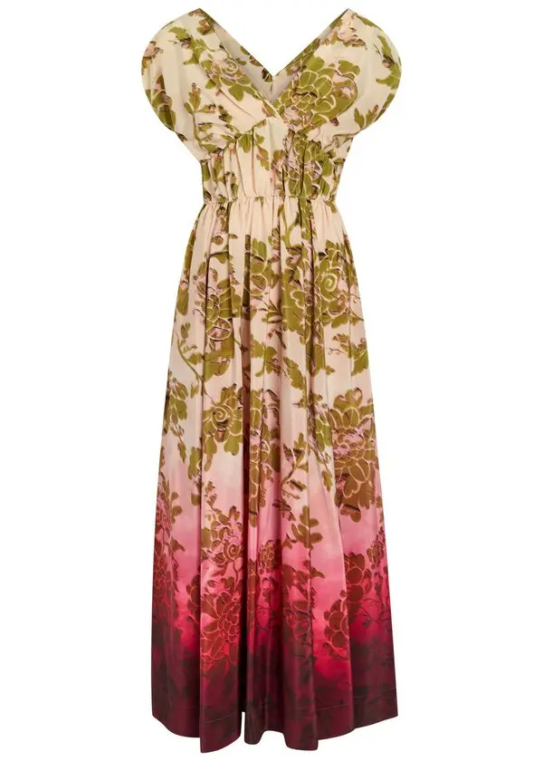 La DoubleJ Waldorf Printed Smocked Silk Midi Dress - Red