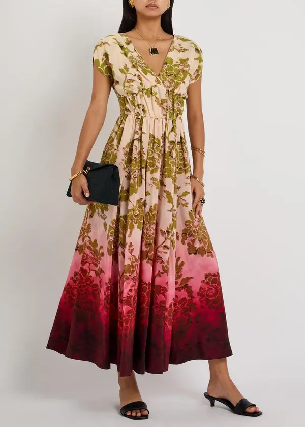 La DoubleJ Waldorf Printed Smocked Silk Midi Dress - Red