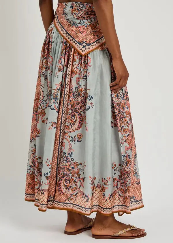 Zimmermann Aster Printed Silk Midi Skirt