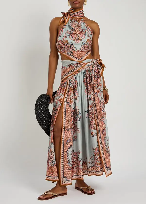 Zimmermann Aster Printed Silk Midi Skirt