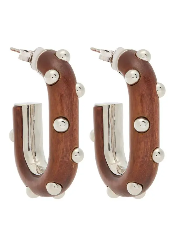Rabanne Studded Wood Hoop Earrings - Silver