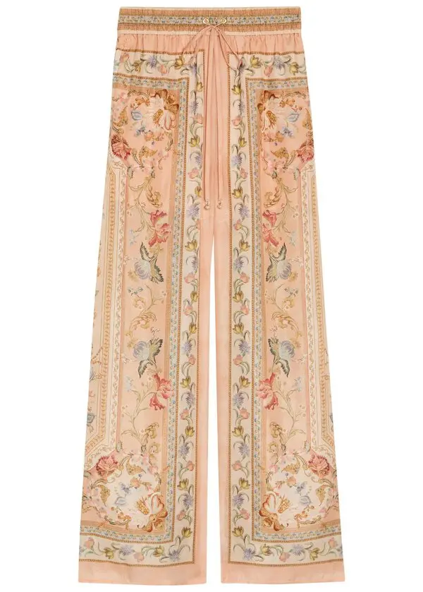 Zimmermann Roselight Printed Wide-leg Silk Trousers