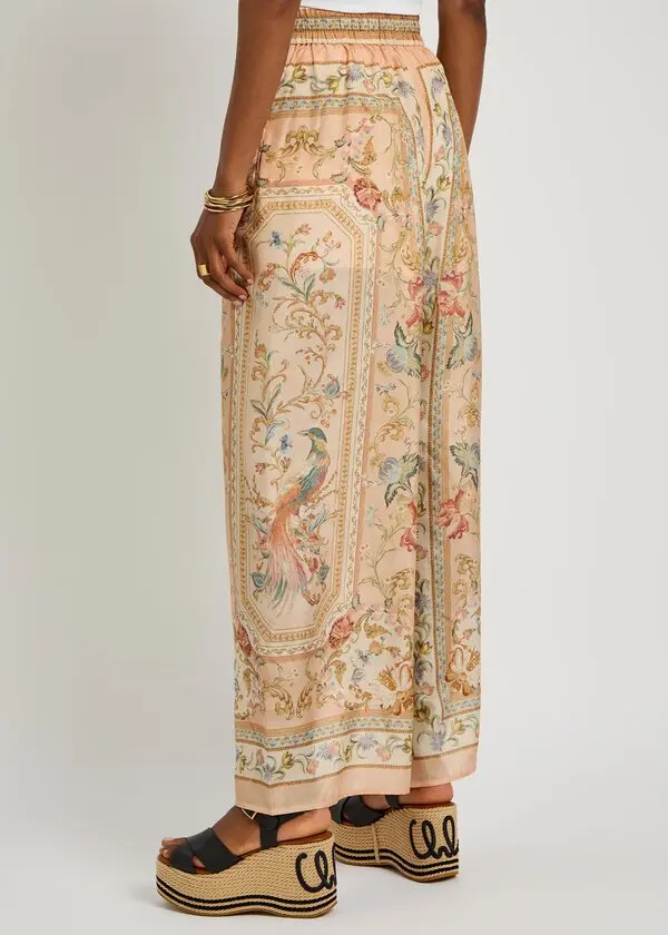 Zimmermann Roselight Printed Wide-leg Silk Trousers
