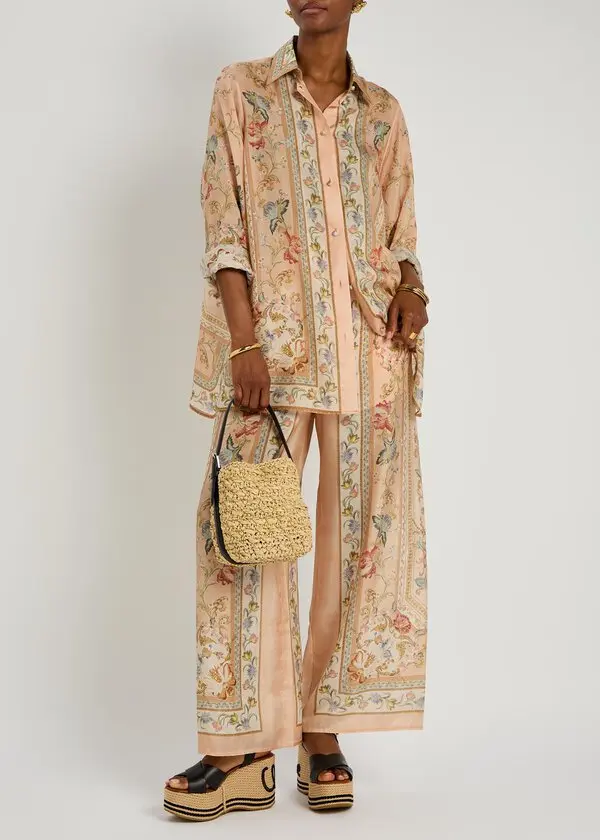 Zimmermann Roselight Printed Wide-leg Silk Trousers