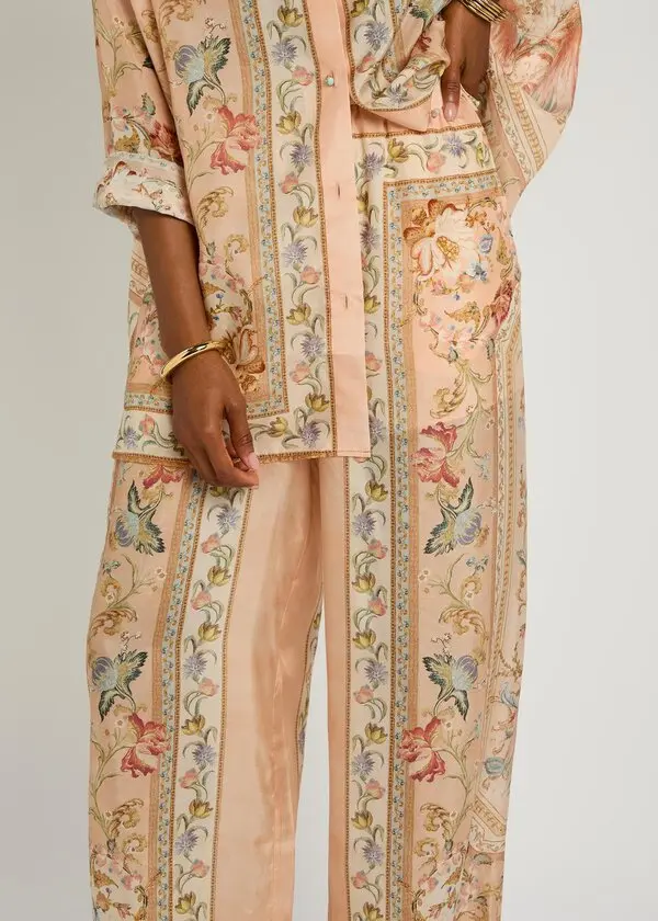 Zimmermann Roselight Printed Wide-leg Silk Trousers