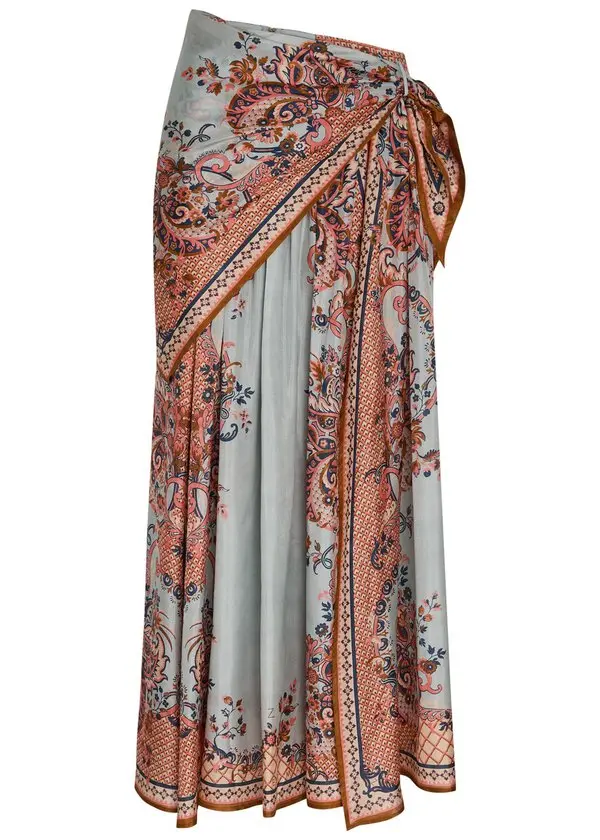 Zimmermann Aster Printed Silk Midi Skirt - Blue