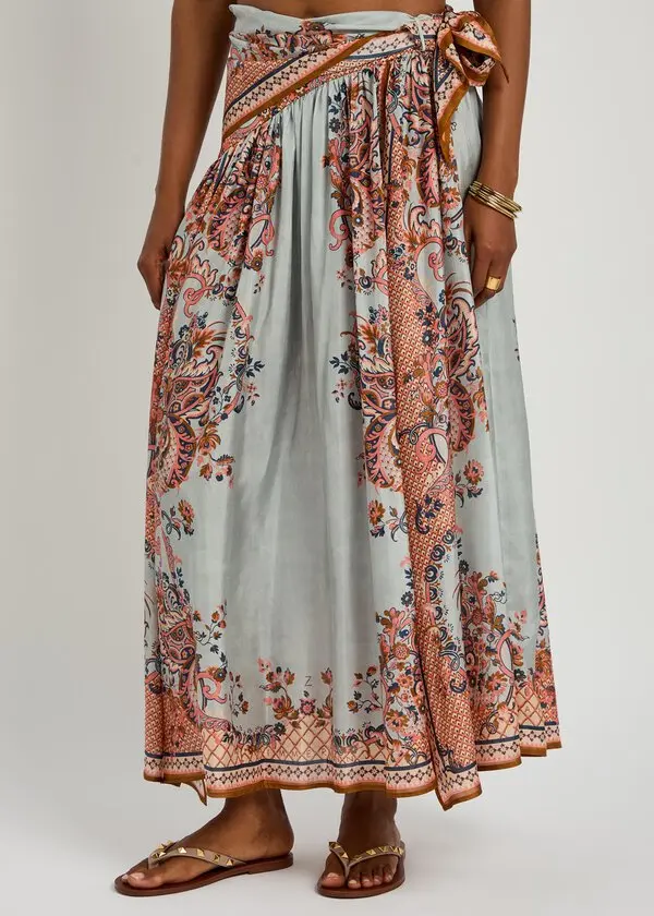 Zimmermann Aster Printed Silk Midi Skirt