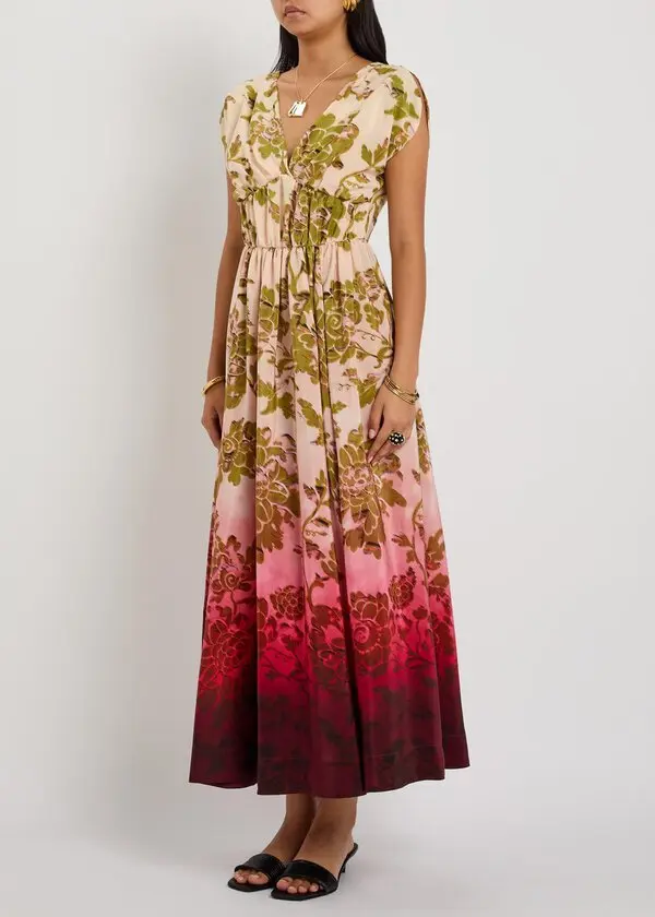La DoubleJ Waldorf Printed Smocked Silk Midi Dress