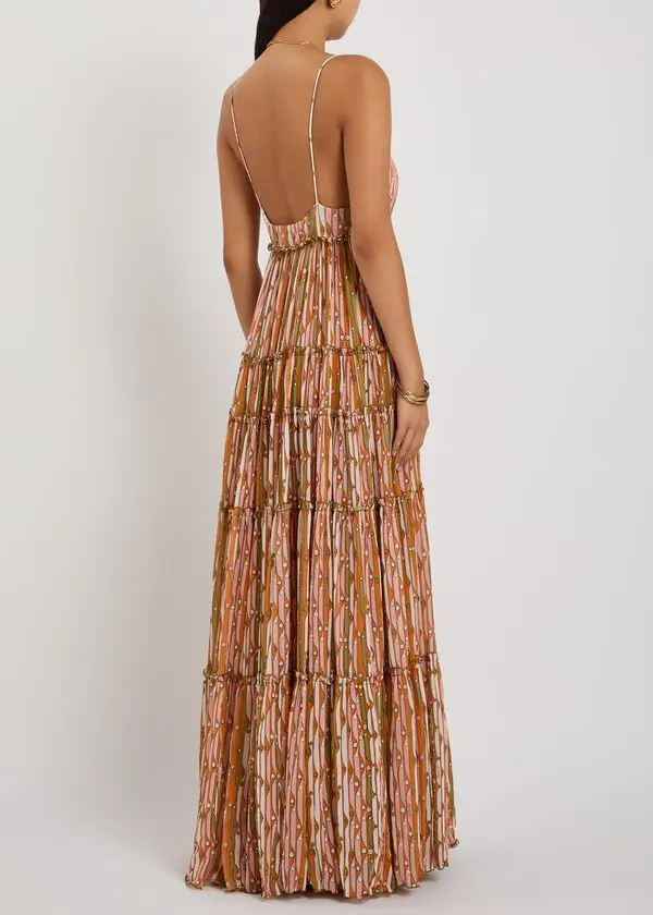 La DoubleJ Nymph Printed Tiered Stretch-tulle Maxi Dress