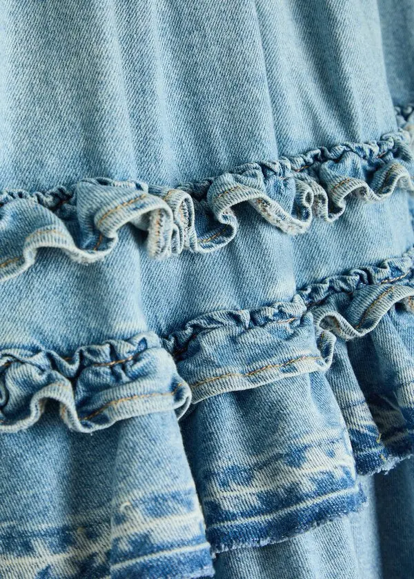 GANNI Frill Tiered Denim Midi Skirt