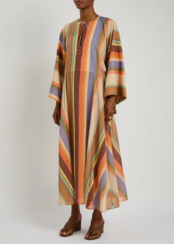 Zimmermann Solstice Striped Cotton Tunic Midi Dress