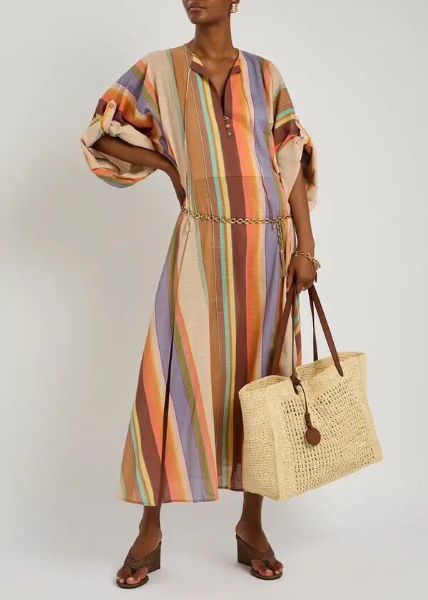 Zimmermann Solstice Striped Cotton Tunic Midi Dress