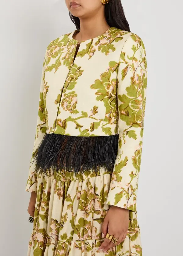 La DoubleJ Bijoux Feather-trim Woven Jacket