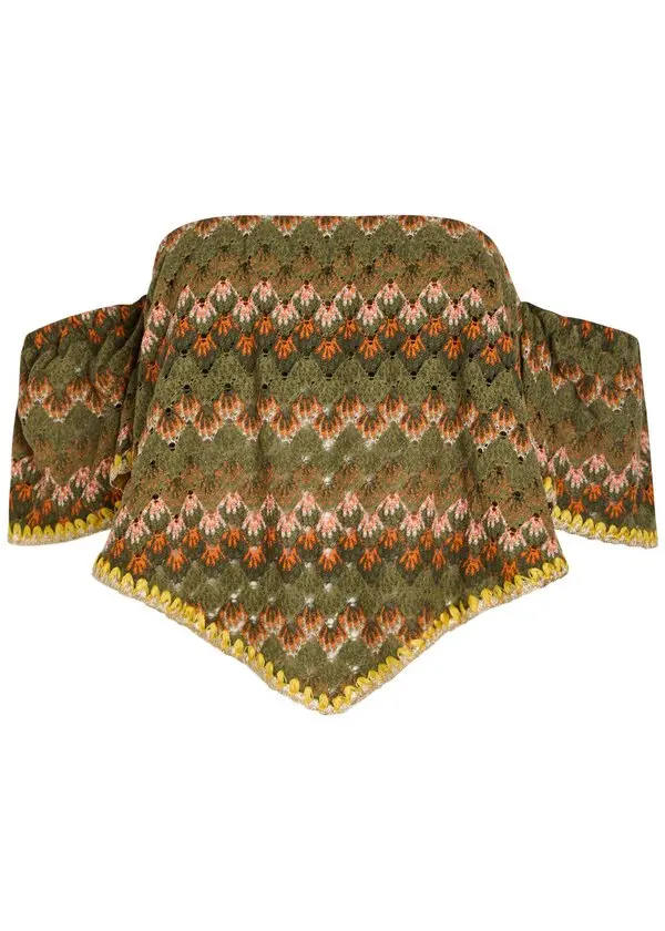 La DoubleJ Sand Dollar Embroidered Open-knit Cotton-blend Top