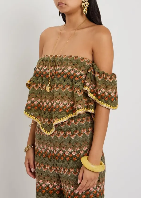 La DoubleJ Sand Dollar Embroidered Open-knit Cotton-blend Top
