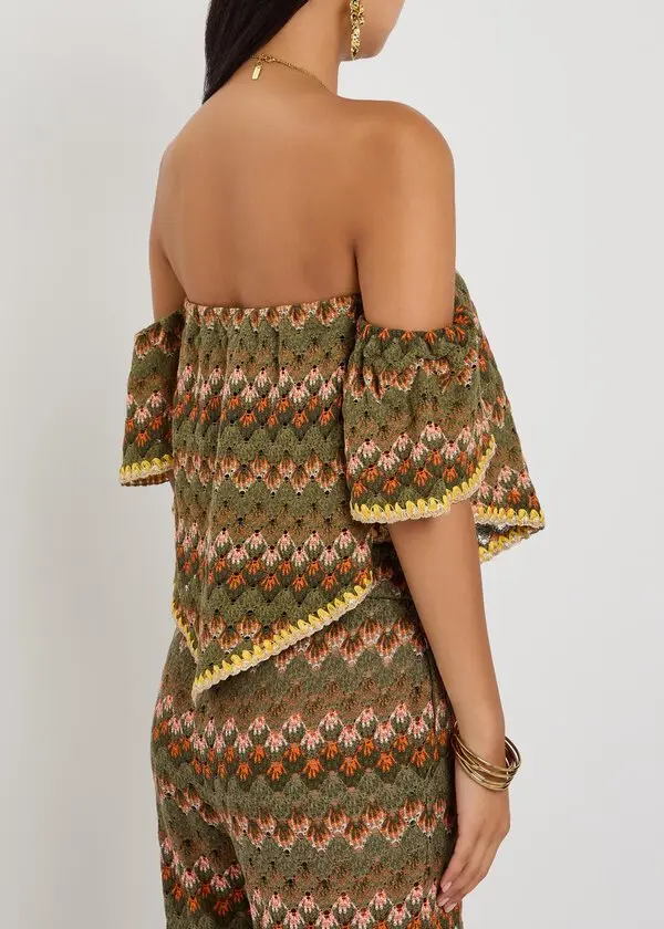 La DoubleJ Sand Dollar Embroidered Open-knit Cotton-blend Top