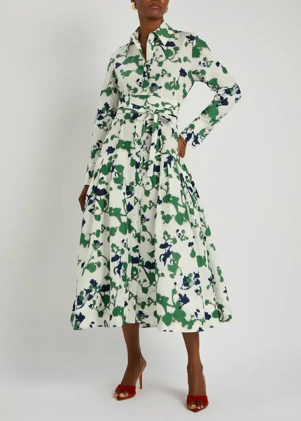 PATRICK MCDOWELL Printed Cotton And Silk-blend Midi Shirt Dress
