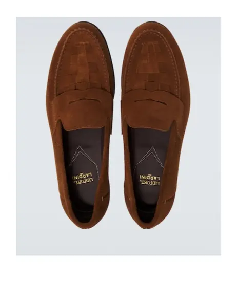 LARDINI Woven Suede Penny Loafers