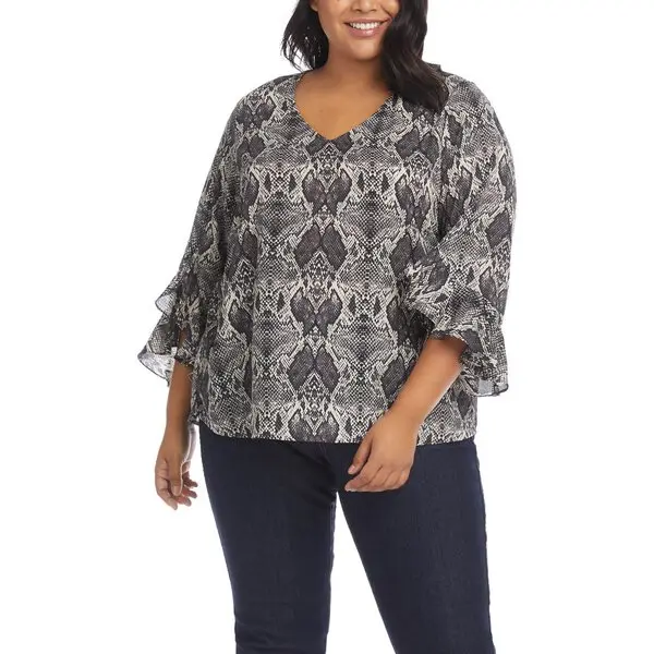Karen Kane Snake Ruffle Chiffon Top - Prt