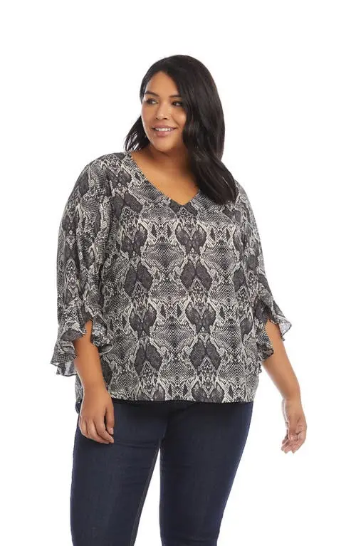 Karen Kane Snake Ruffle Chiffon Top