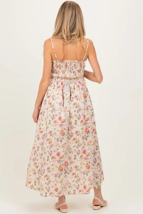 PINKBLUSH Floral Smocked Ruffle Detail Midi Dress