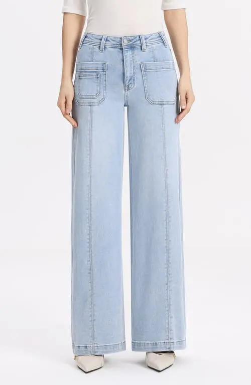 BAYEAS Patch Pocket Mid Rise Wide Leg Jeans - Light Blue